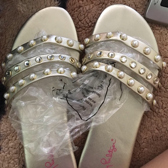 Lilly Pulitzer | Shoes | Lilly Pulitzer Metallic Tabbie Pearl Slide ...